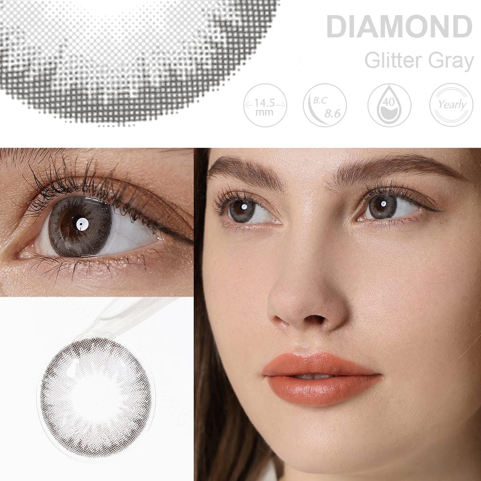 Diamond Glitter Gray Coloured Contacts – Halloween Contact Lenses